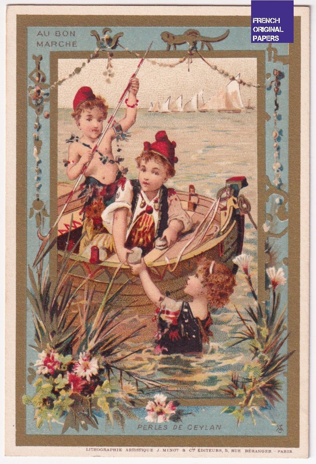 Ceylon Pearls superb Victorian Trade Card 1890s Advert Au Bon Marché ...