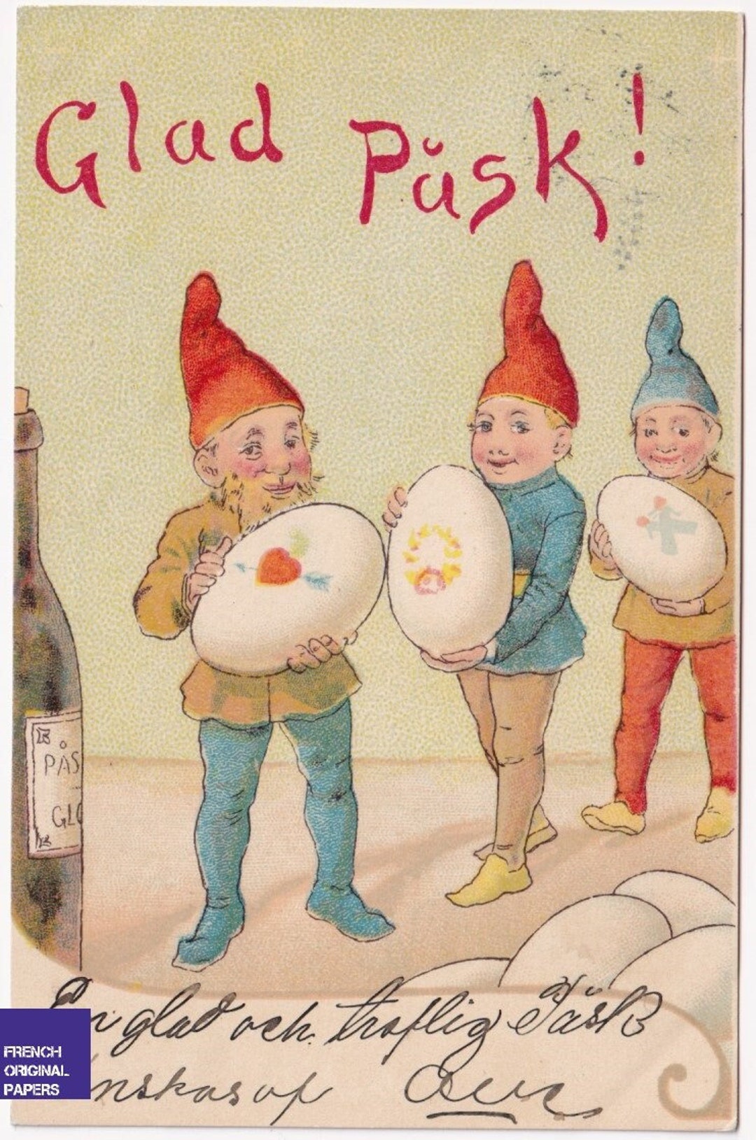 Happy Easter - Lovely Antique Greeting Swedish Postcard 1905 - Gnome ...