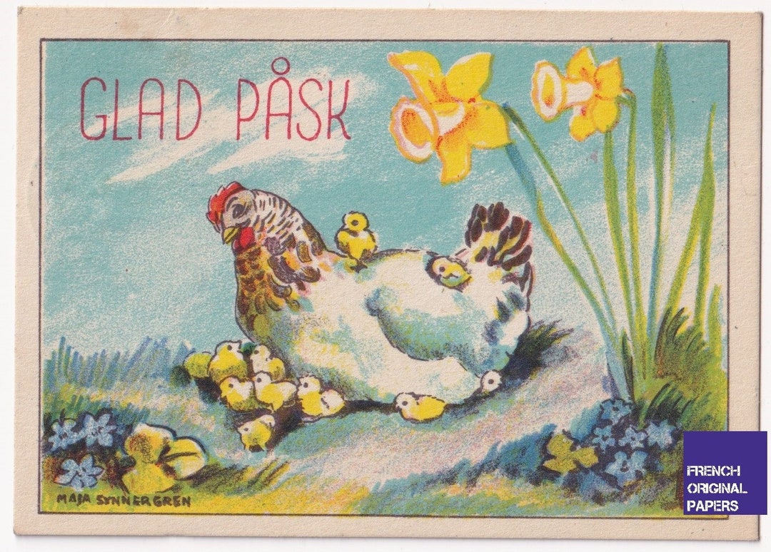 Maja Synnergren Påsk / Happy Easter 1942 Lovely Old Small Swedish ...