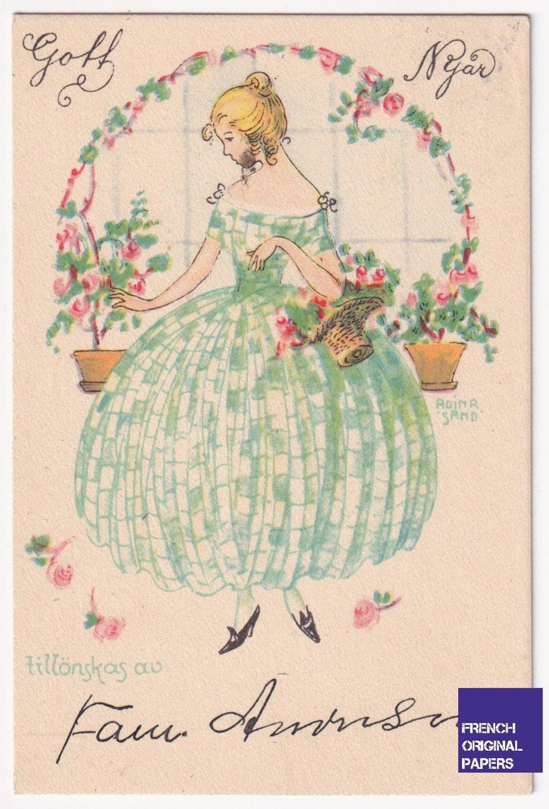 Adina Sand happy New Year Wishes 1926 lovely Old Small Swedish Vintage ...