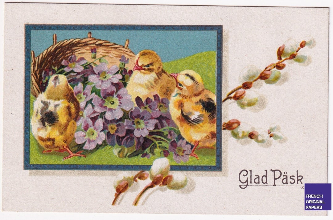 Happy Easter 1910s Lovely Greeting Swedish Vintage Postcard Spring ...
