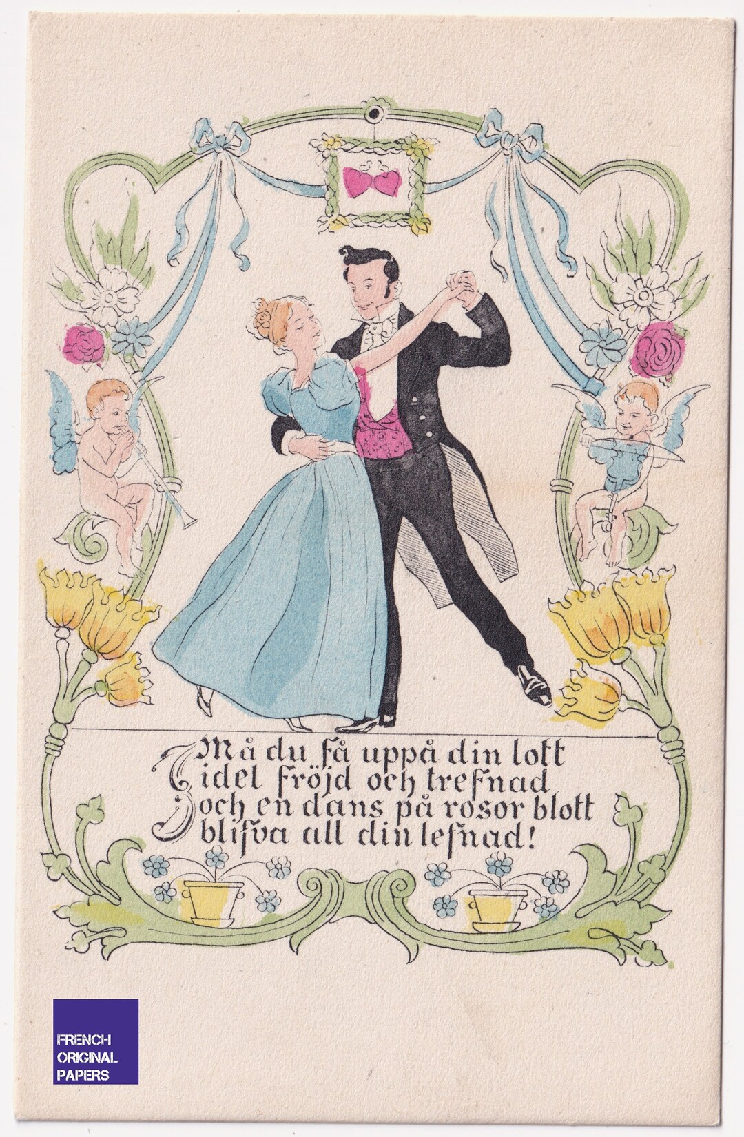 Love Valentine Postcard 1920s - Lovely Swedish Stencil Old Postcard ...