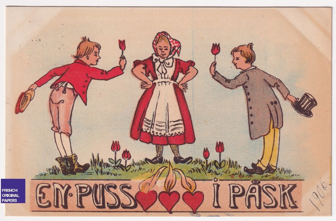 Lovers Tulip Flower Gift - Happy Easter / Påsk 1906 - Old Swedish ...