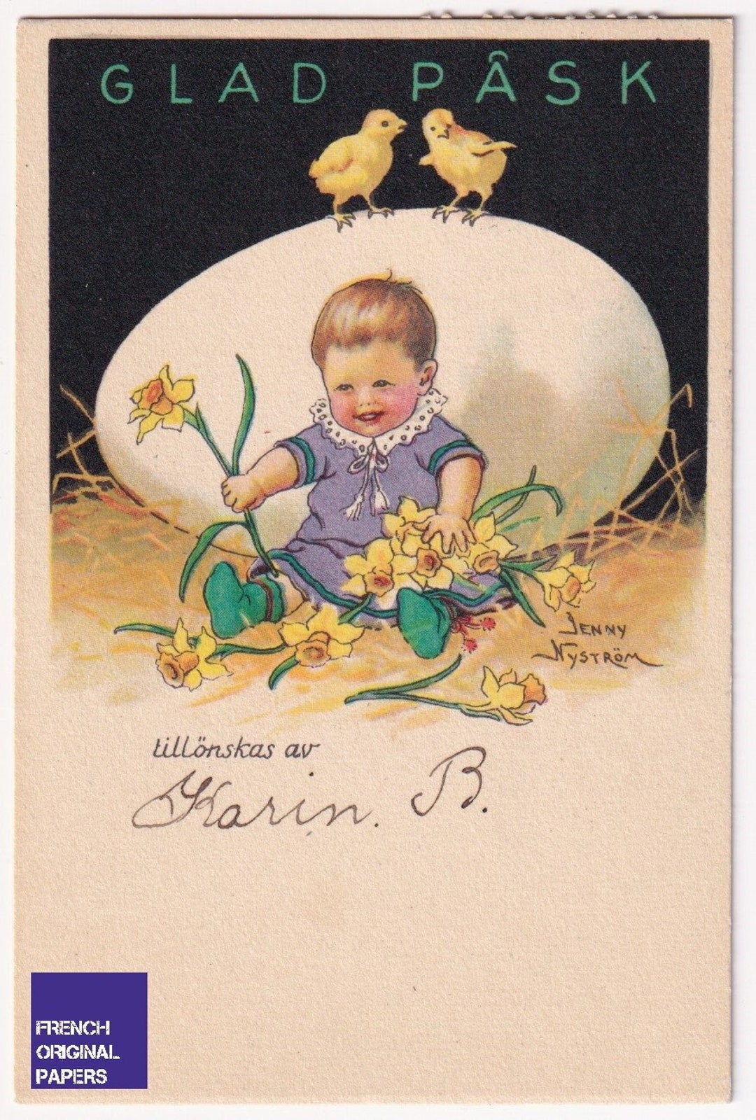 Jenny Nyström Påsk / Happy Easter 1930s Old Small Swedish Postcard Baby ...
