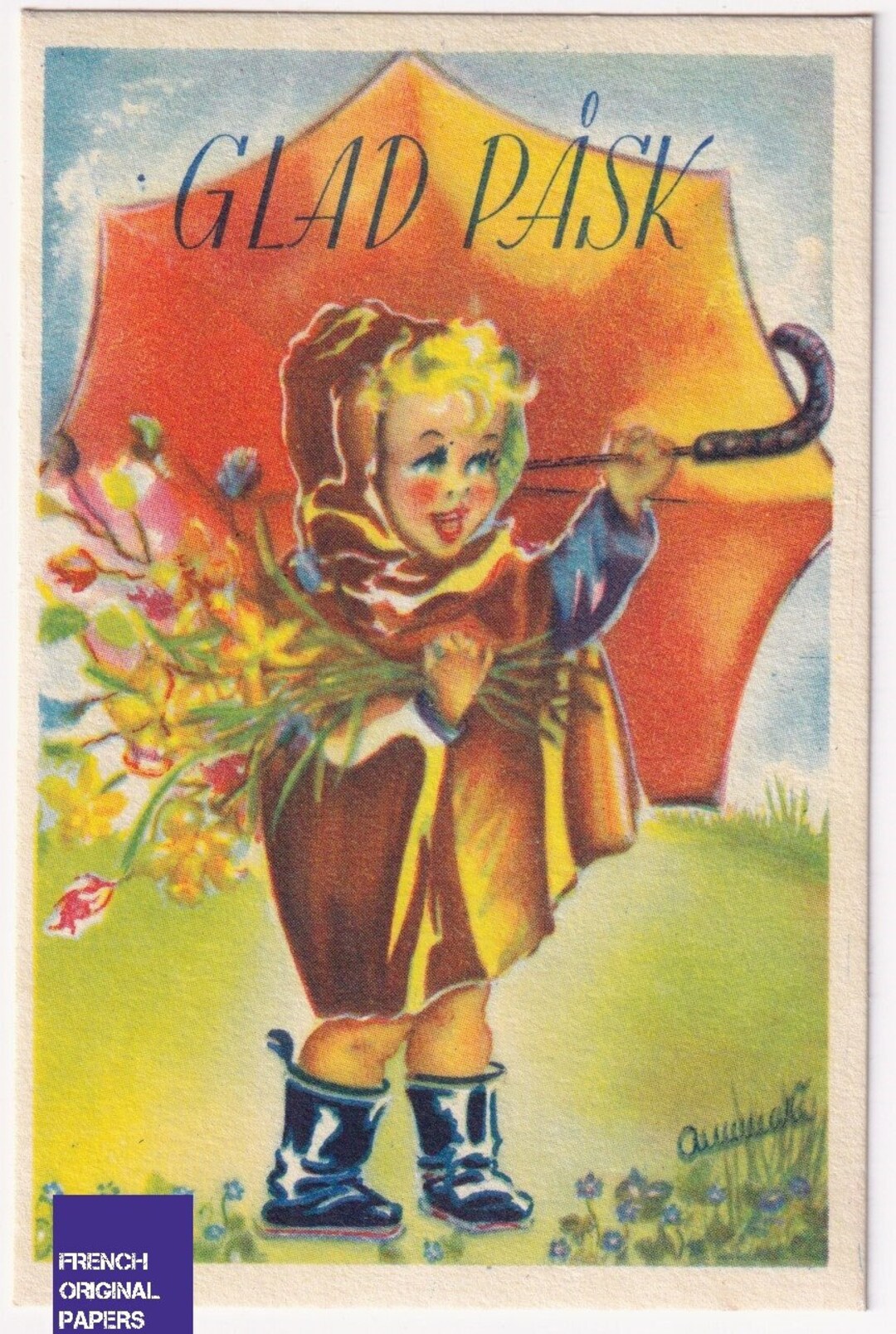 Artist Signed Glad Påsk / Happy Easter 1940s Lovely Old Small Swedish ...