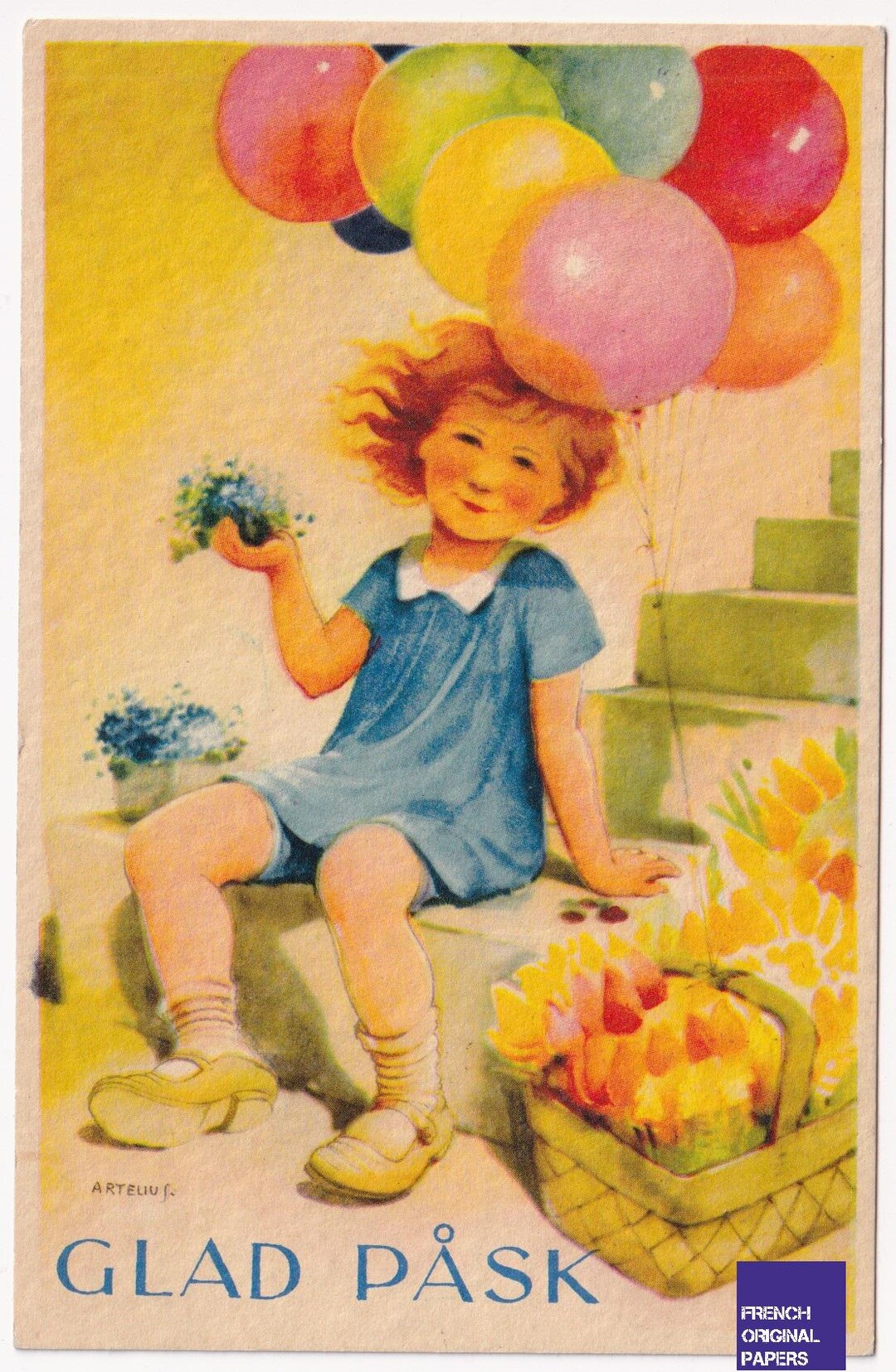 Artelius - Glad Påsk / Happy Easter 1935s -lovely Old Swedish Greeting ...