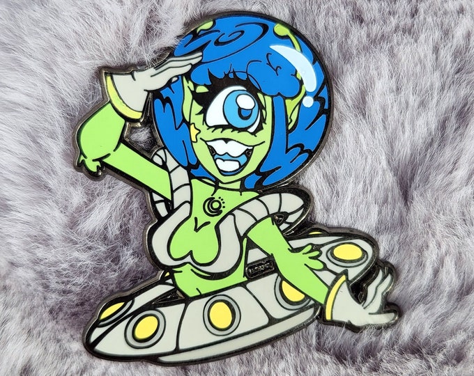 Alien Enamel Pin, Alien Girl Pin, Halloween Pin, Pin up Alien Lapel Pin, Spoopy Pin, Ufo Pin ...