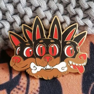 Cerberus Enamel Pin, Dog Pin, Puppy Badge, Hard Enamel Pin, Matte Gold ...