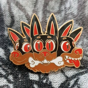 Cerberus Enamel Pin, Dog Pin, Puppy Badge, Hard Enamel Pin, Matte Gold ...