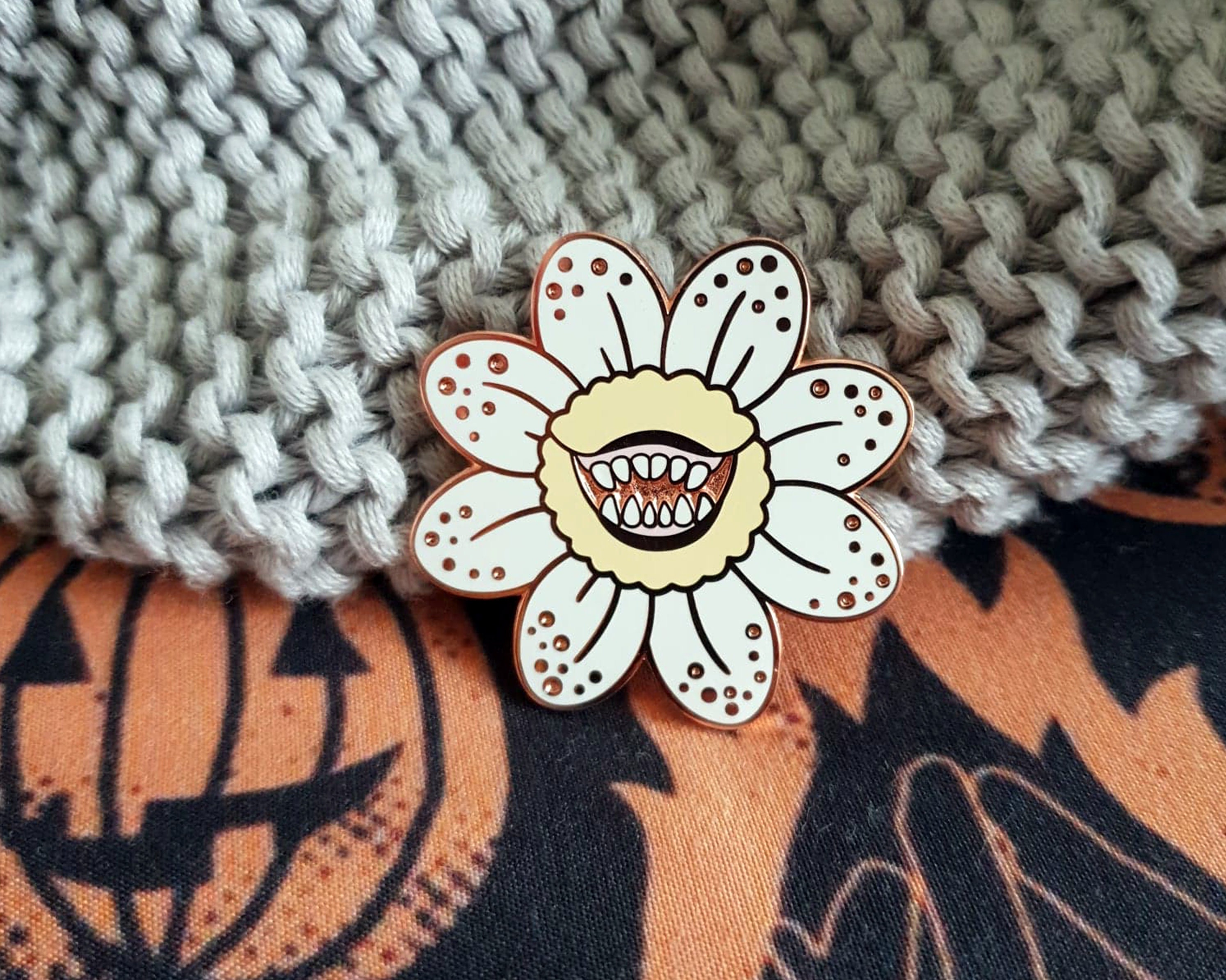 Daisy Enamel Pin Flower badge Hard enamel pin spooky pin | Etsy
