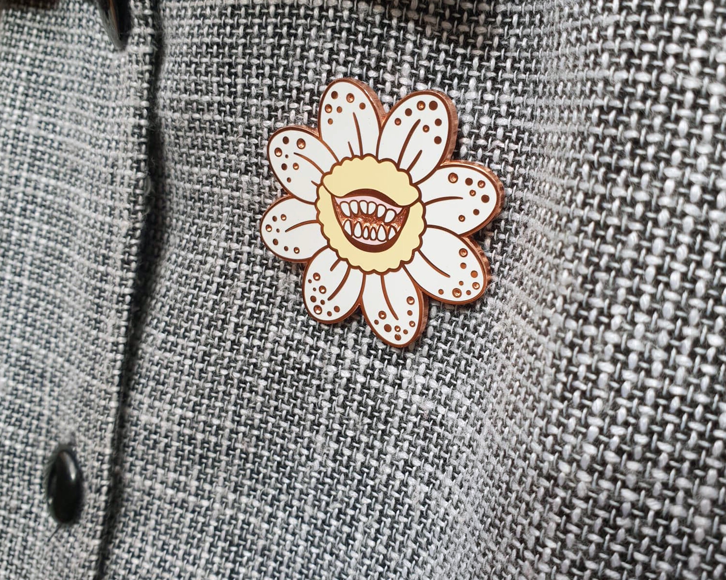 Daisy Enamel Pin Flower badge Hard enamel pin spooky pin | Etsy