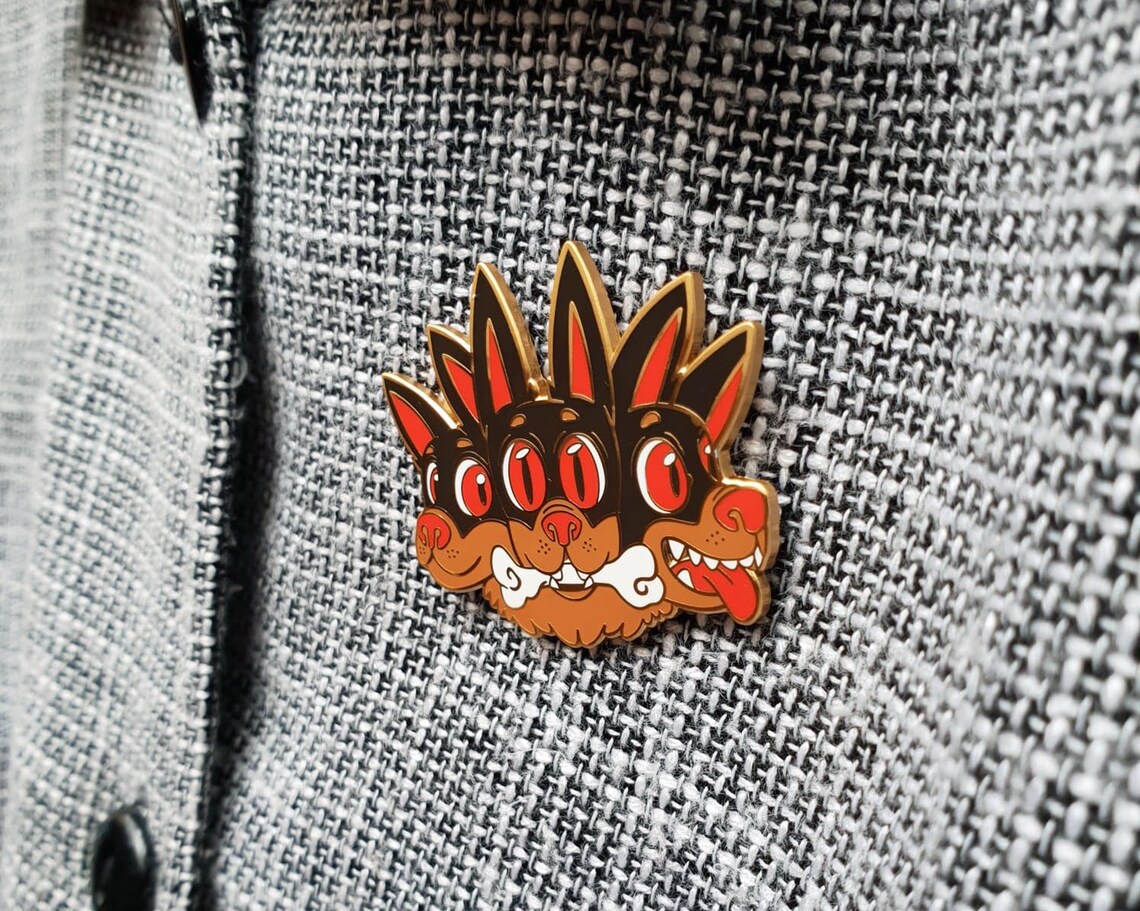 Cerberus Enamel Pin Dog pin Puppy badge Hard enamel pin | Etsy