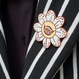 Daisy Enamel Pin, Flower Badge, Hard Enamel Pin, Spooky Pin, Creepy Pin ...