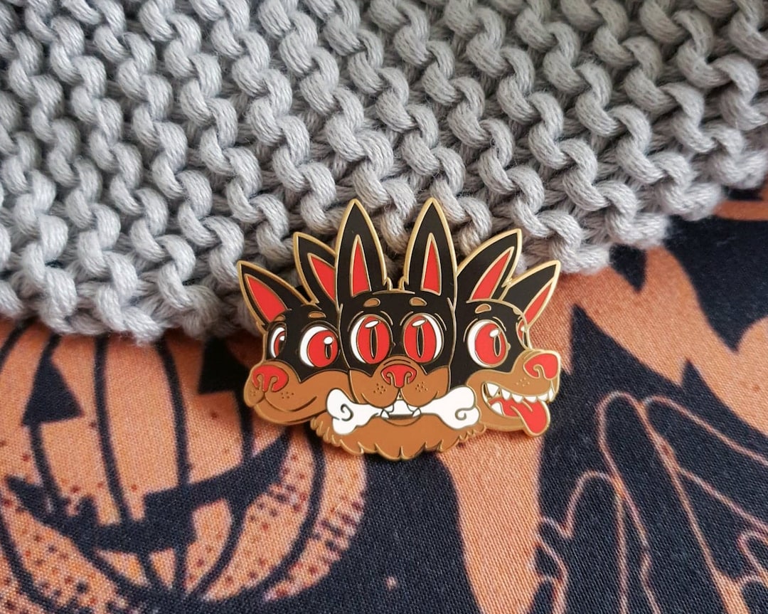 Cerberus Enamel Pin, Dog Pin, Puppy Badge, Hard Enamel Pin, Matte Gold ...