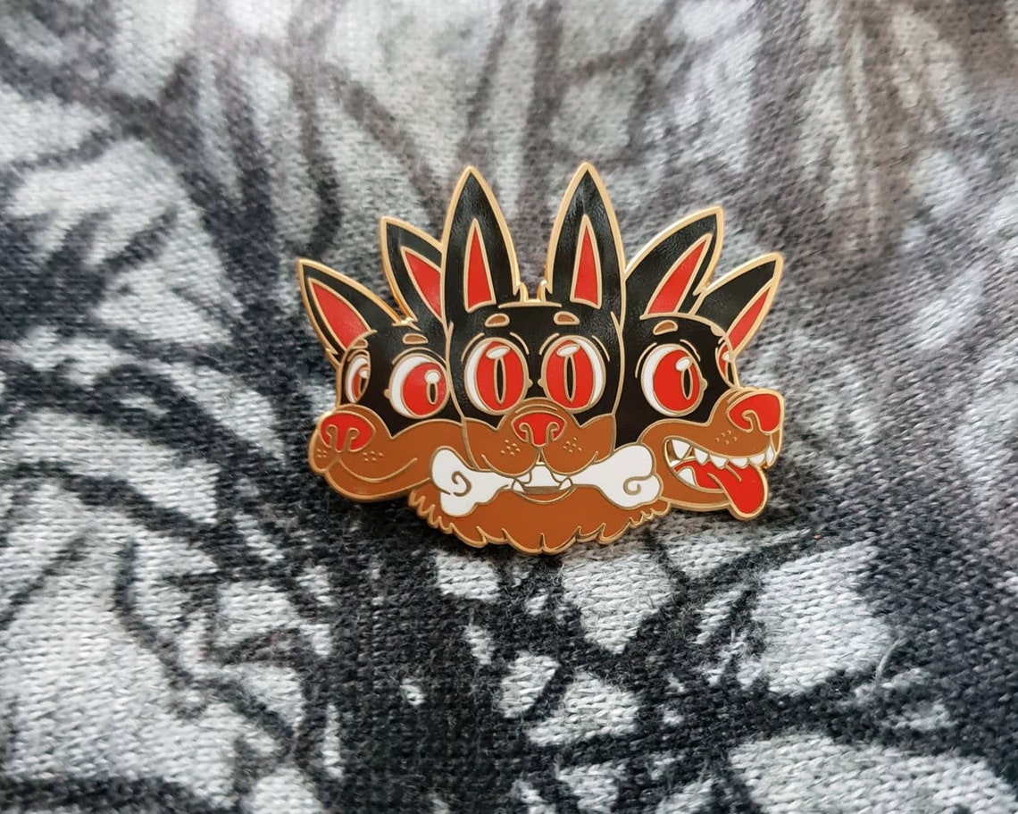 Cerberus Enamel Pin Dog pin Puppy badge Hard enamel pin | Etsy