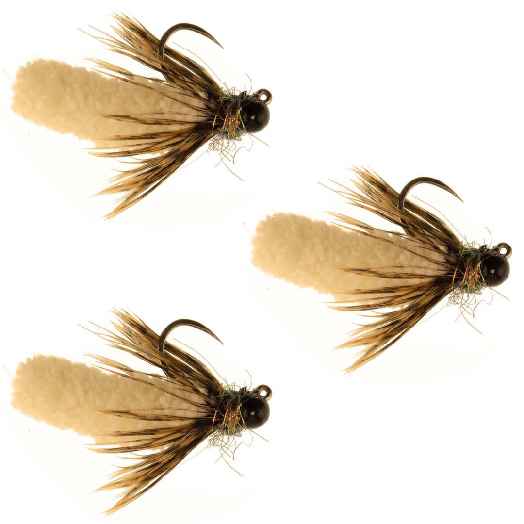 3-pack Tactical Tan Mop Fly Jigged Tungsten Bead Head Nymph Fly Hook ...