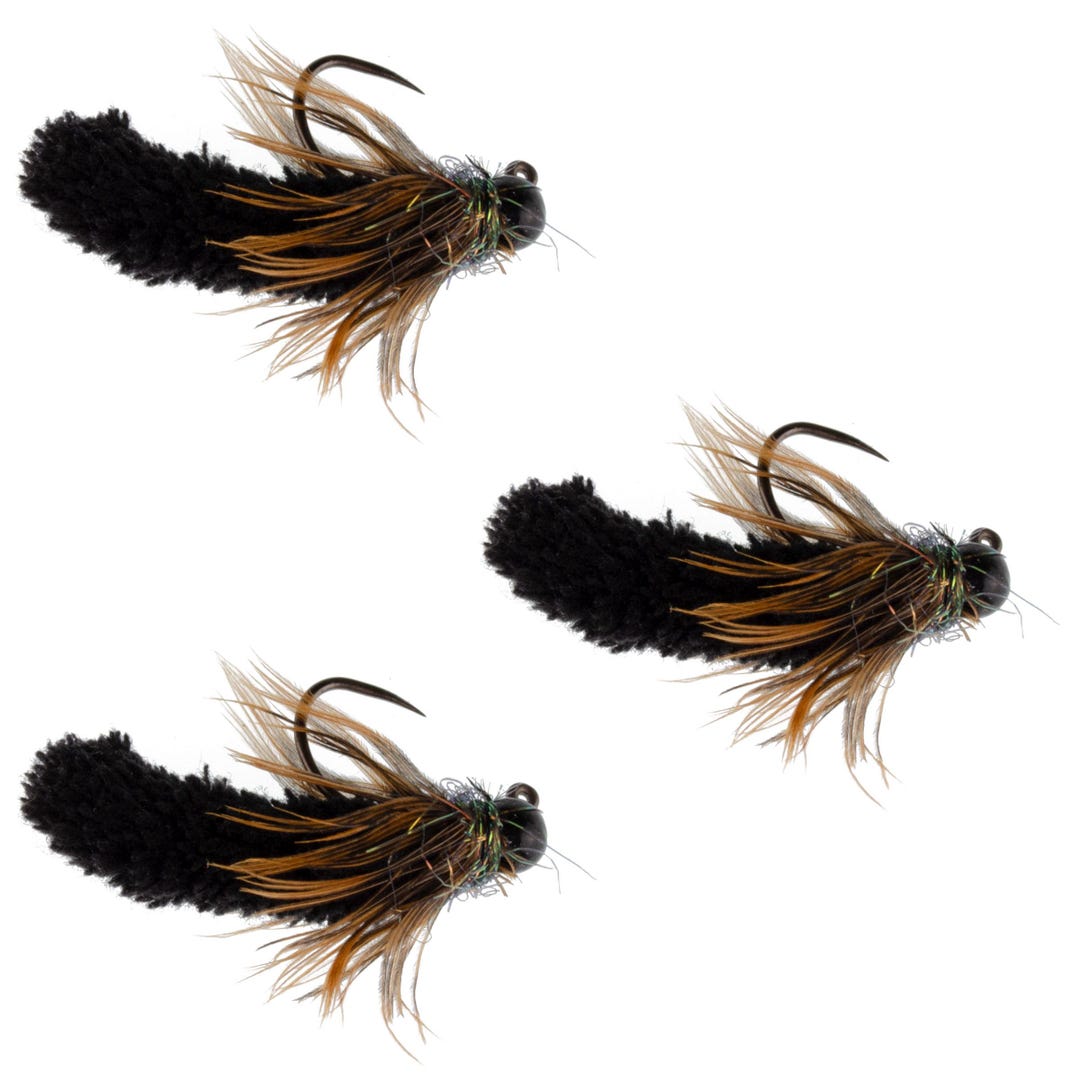 3-pack Tactical Black Mop Fly Jigged Tungsten Bead Head Nymph Fly Hook ...
