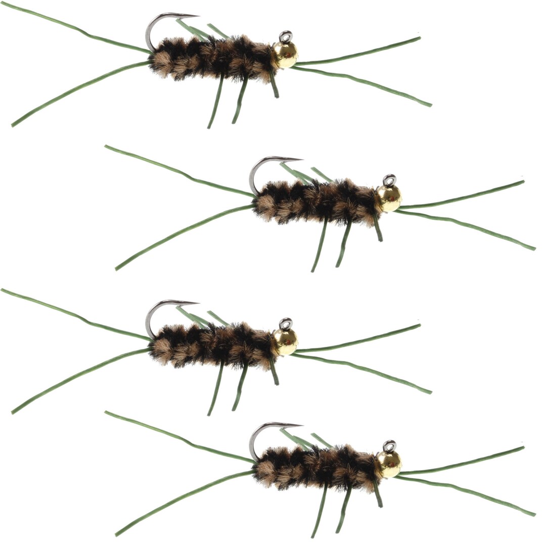 4-pack Tungsten Bead Pats Rubber Legs Jigged Nymph Fly Fishing Flies ...