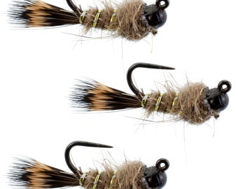 3-pack Tactical Gasolina Perdigon Jigged Tungsten Bead Head Nymph Fly ...