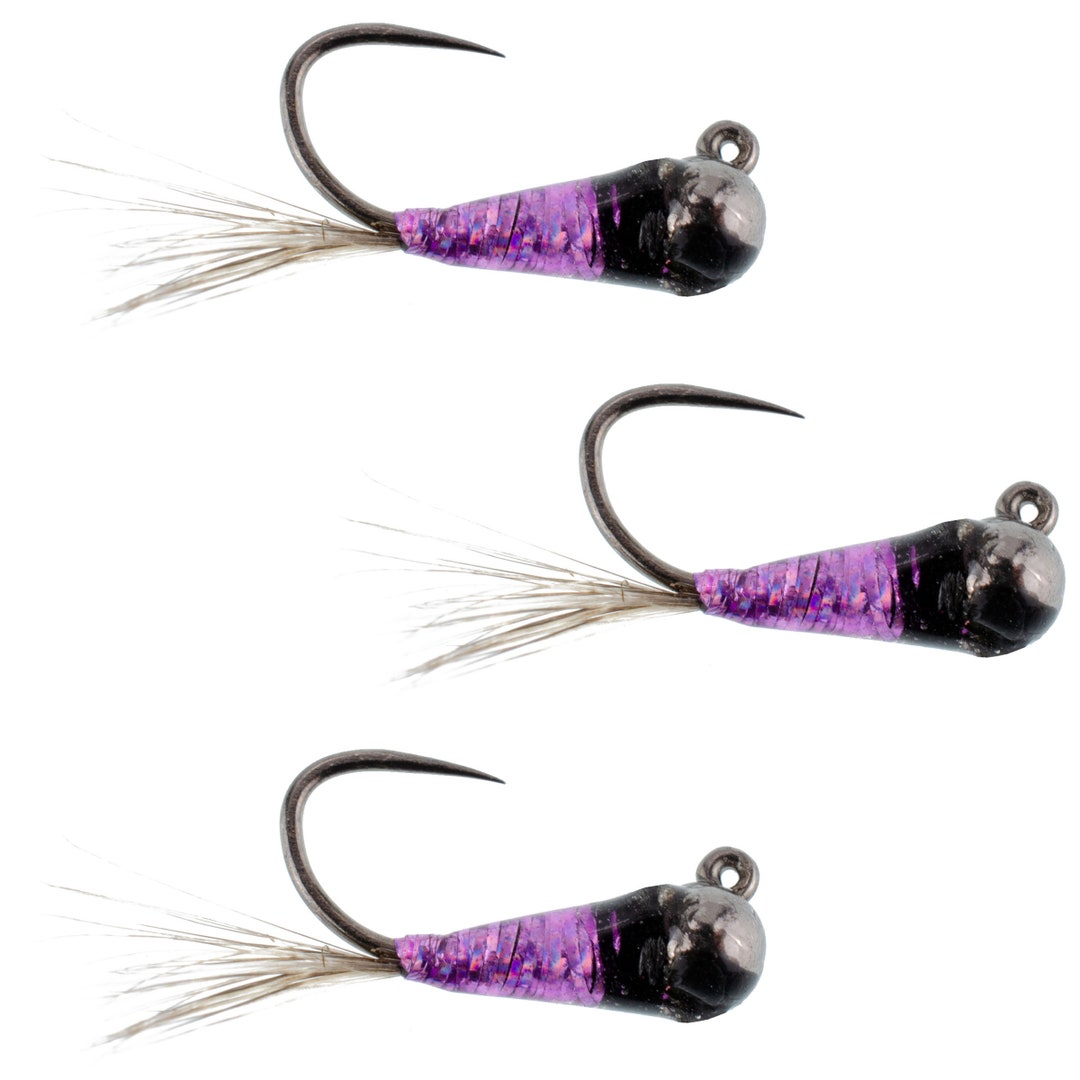 3-pack Tactical Purple Flash Perdigon Jigged Tungsten Bead Head Nymph Fly - Barbless Czech Trout ...