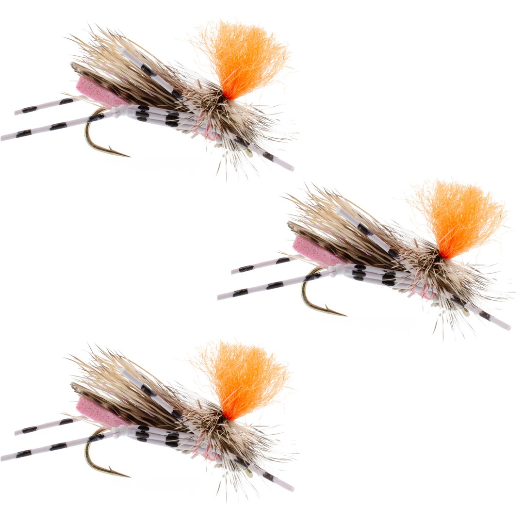 3-pack Feth Pink Hopper Foam Body Grasshopper Dry Fly Hook Size 10 ...