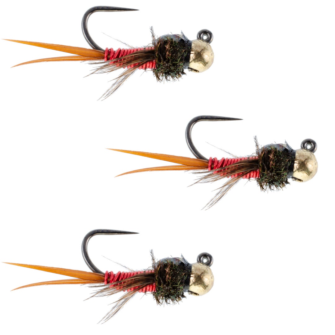 3-pack Tactical Red Copper John Jigged Tungsten Bead Head Nymph Fly ...