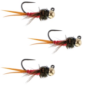 3-pack Tactical Red Copper John Jigged Tungsten Bead Head Nymph Fly ...