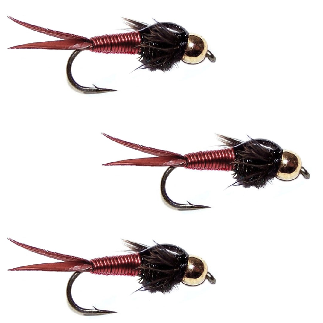 3-pack Red Copper John Bead Head Nymph Trout Fly - Trout and Panfish ...