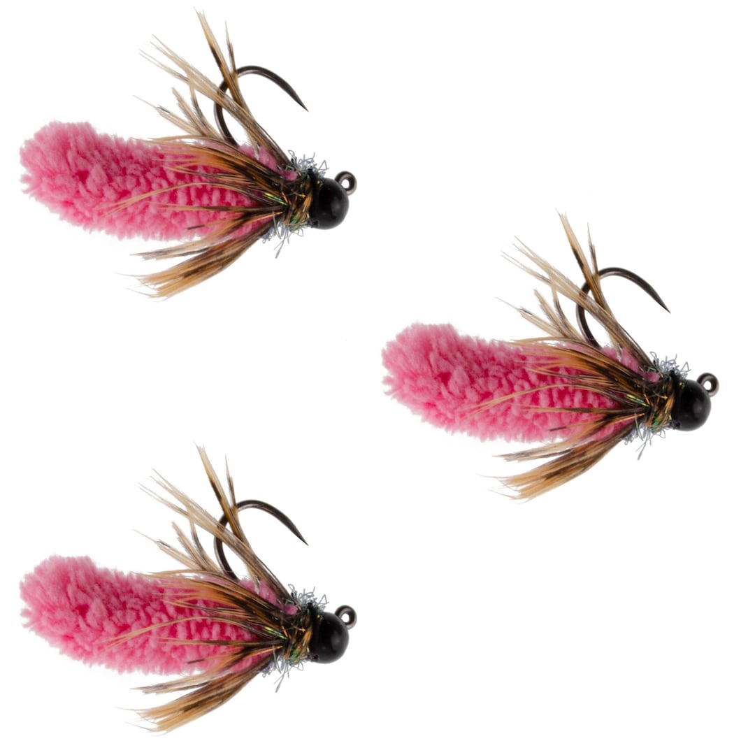 3-pack Tactical Hot Pink Mop Fly Jigged Tungsten Bead Head Nymph Fly ...