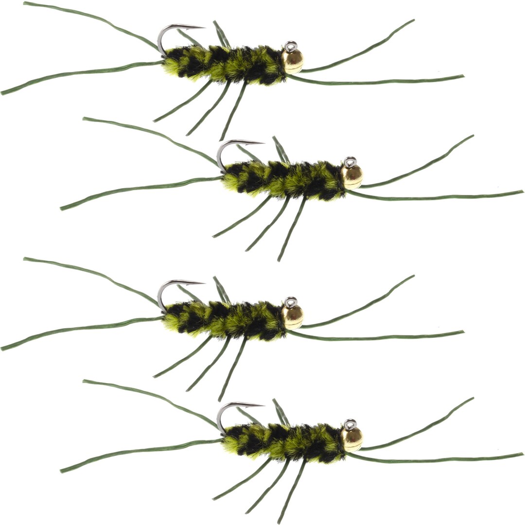 4-pack Tungsten Bead Pats Rubber Legs Jigged Nymph Fly Fishing Flies ...