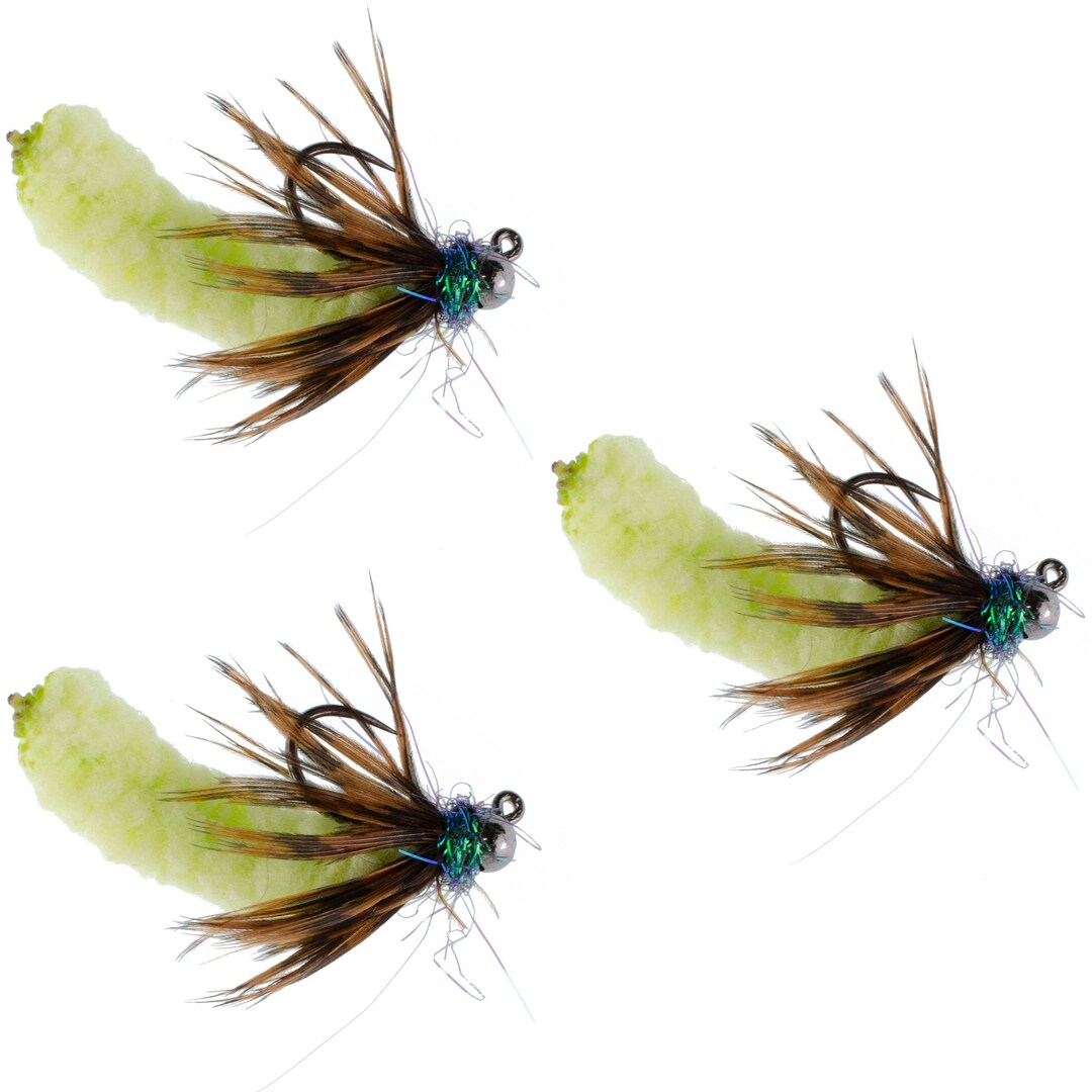 3-pack Tactical Chartreuse Mop Fly Jigged Tungsten Bead Head Nymph Fly ...