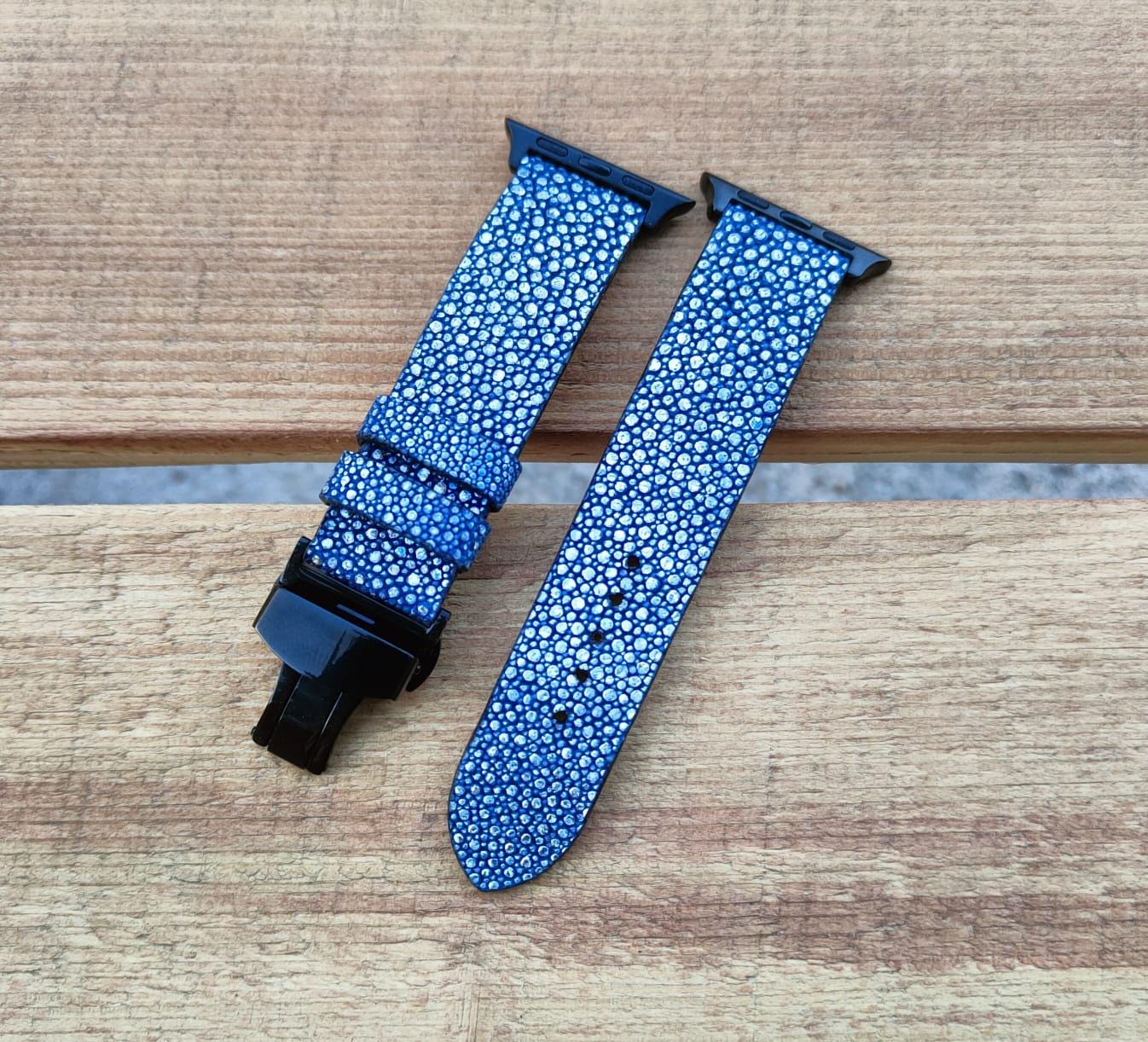 Custom Stingray Leather Watch Strap / Sparkling Denim Stingray Watch ...