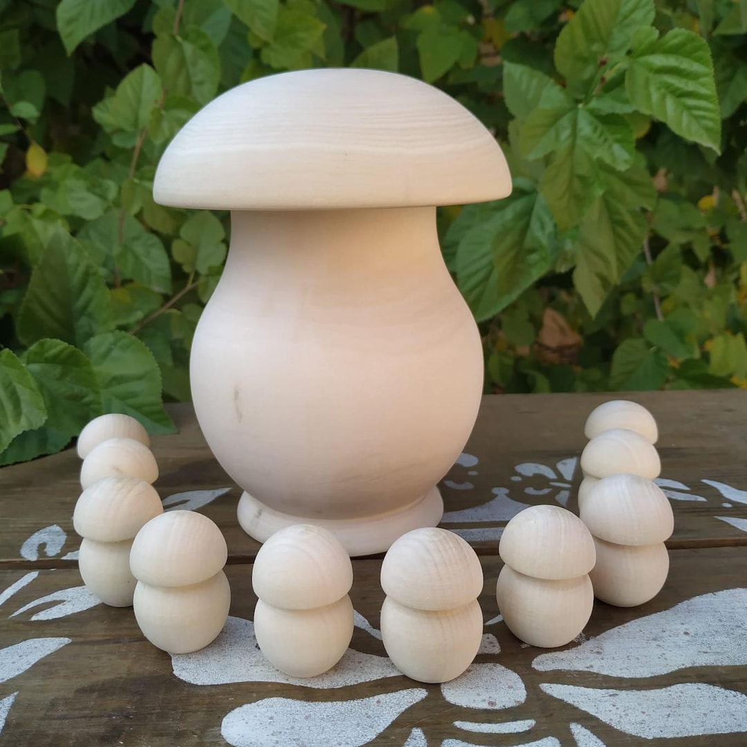 Big Wooden Mushroom Box With 10 Mini Mushrooms / Mushroom Crafts Set ...
