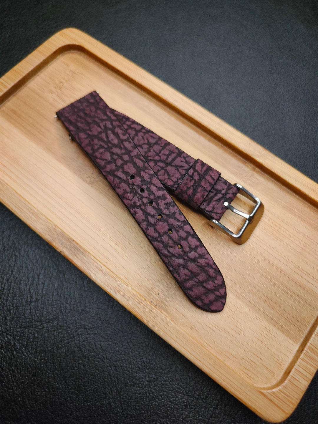 22mm Shark Leather Watch Strap | Dirty-purple Shark Leather Handmade ...