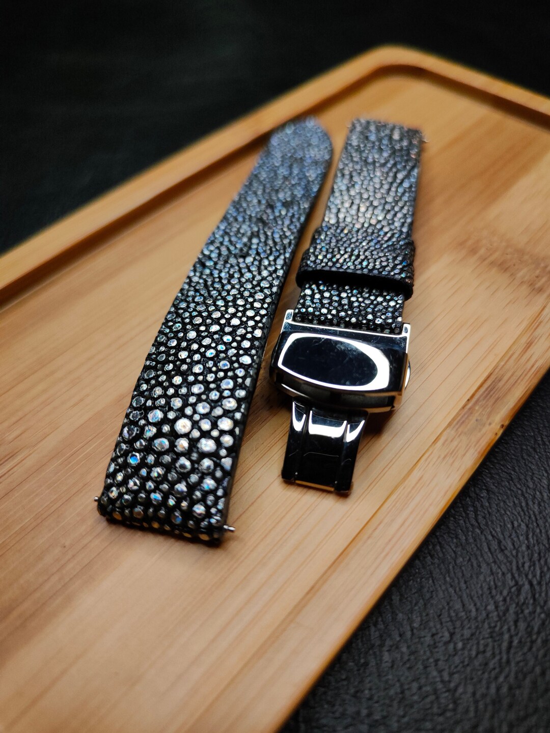Custom Stingray Leather Watch Strap Sparkling Silver Stingray Watch ...