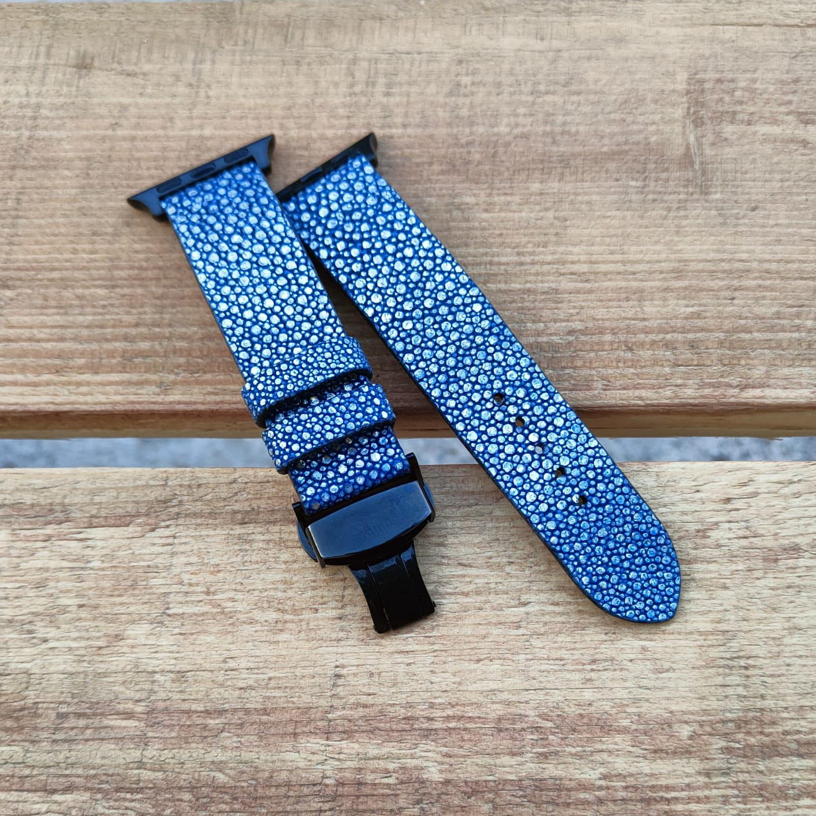 Custom Stingray Leather Watch Strap / Sparkling Denim Stingray Watch ...
