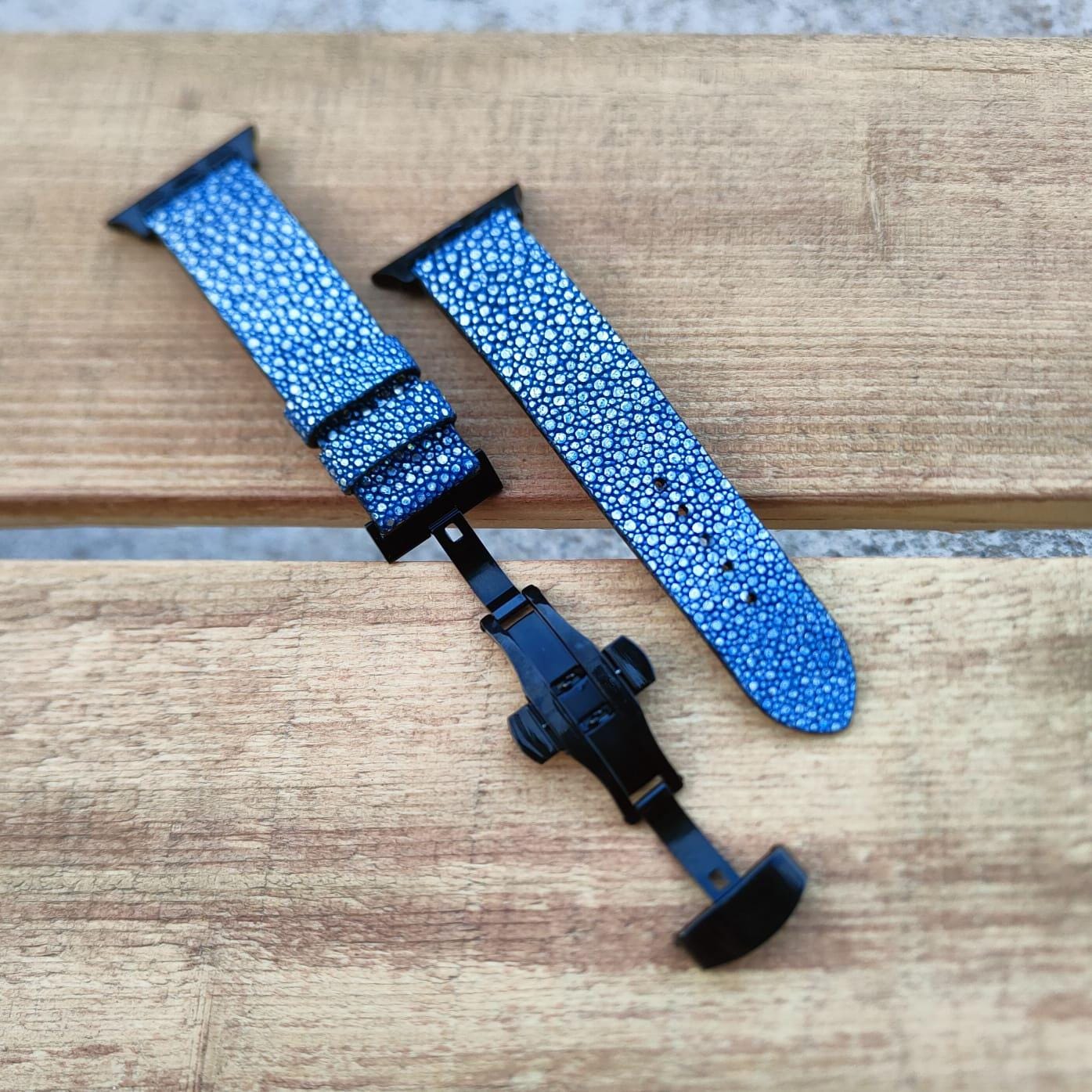 Custom Stingray Leather Watch Strap / Sparkling Denim Stingray Watch ...