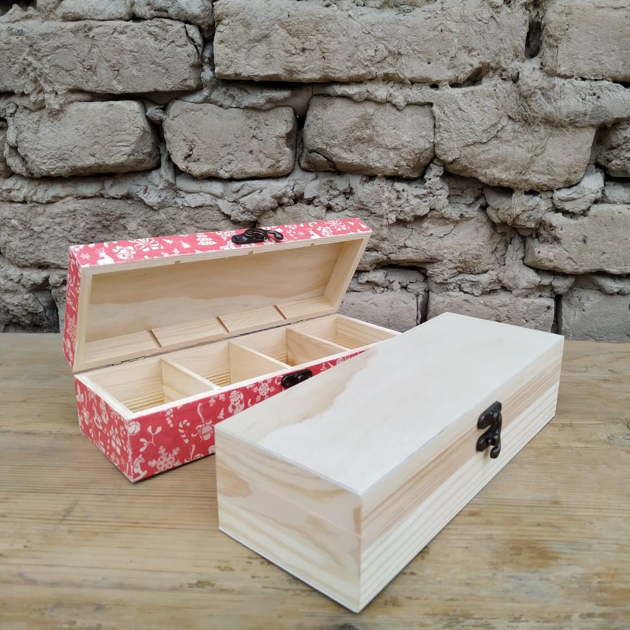 Wooden Storage Box With Compartments | Natural Pine Organizer for ...