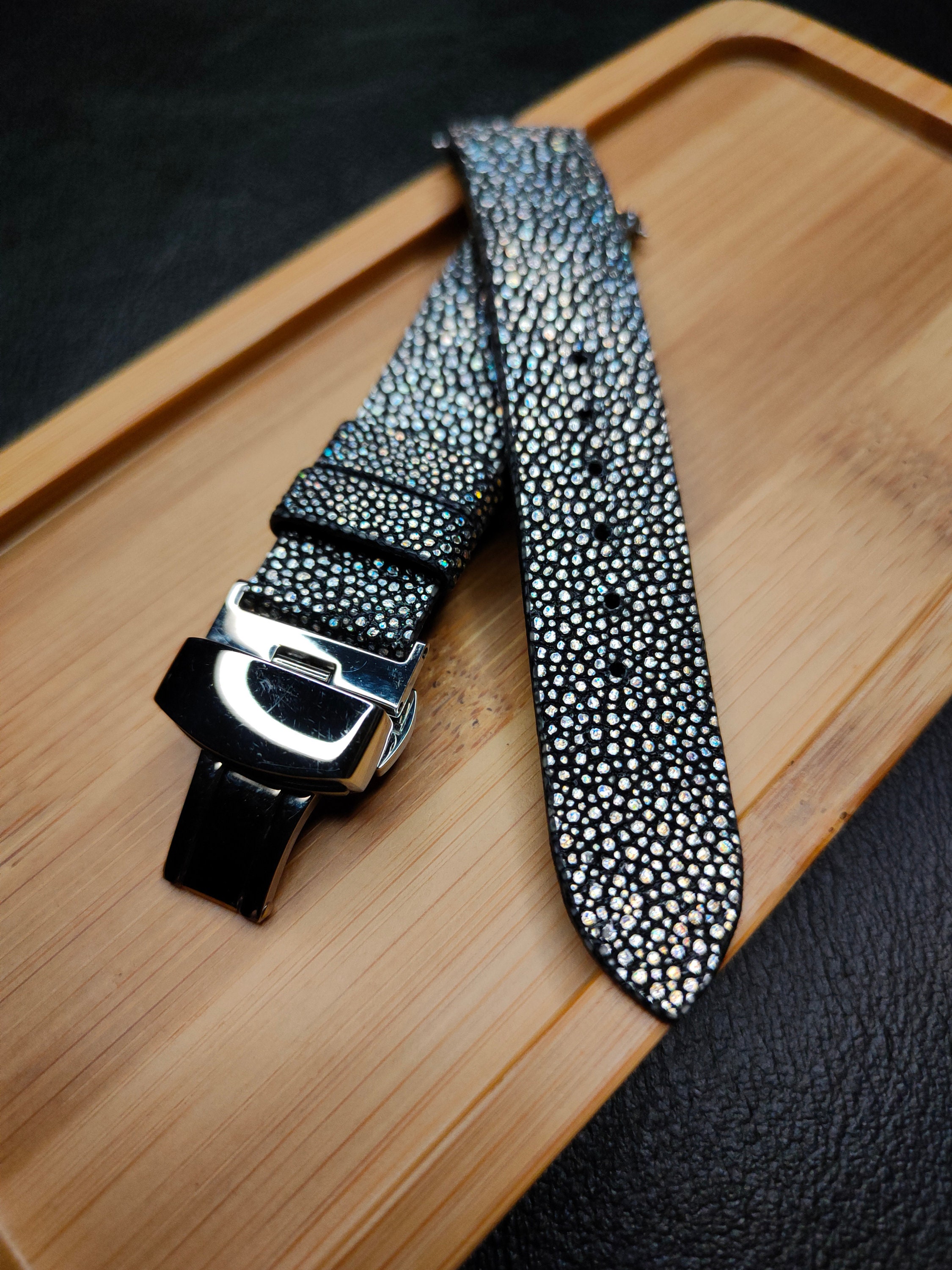Custom Stingray Leather Watch Strap Sparkling Silver Stingray Watch ...