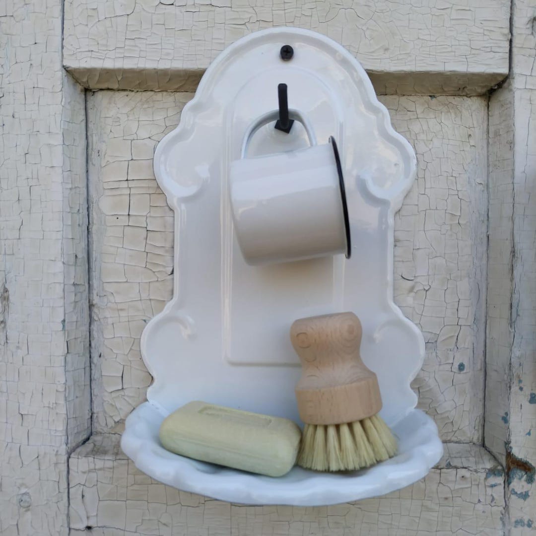 Enamel Hanging Soap Dish / Wall Soap Dish / Enamel Cup and Soap Dish ...
