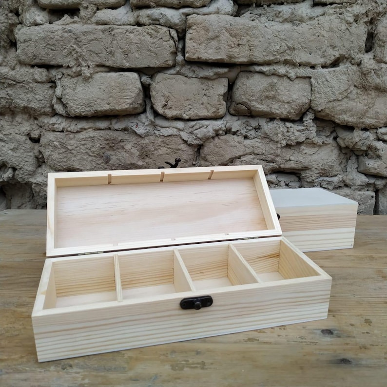Wooden Storage Box With Compartments | Natural Pine Organizer for ...