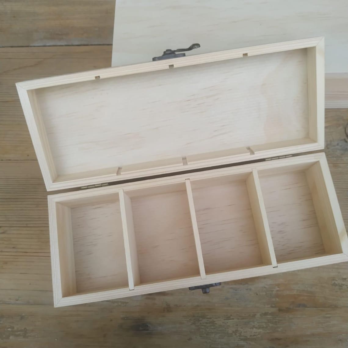 Wooden Storage Box With Compartments | Natural Pine Organizer for ...