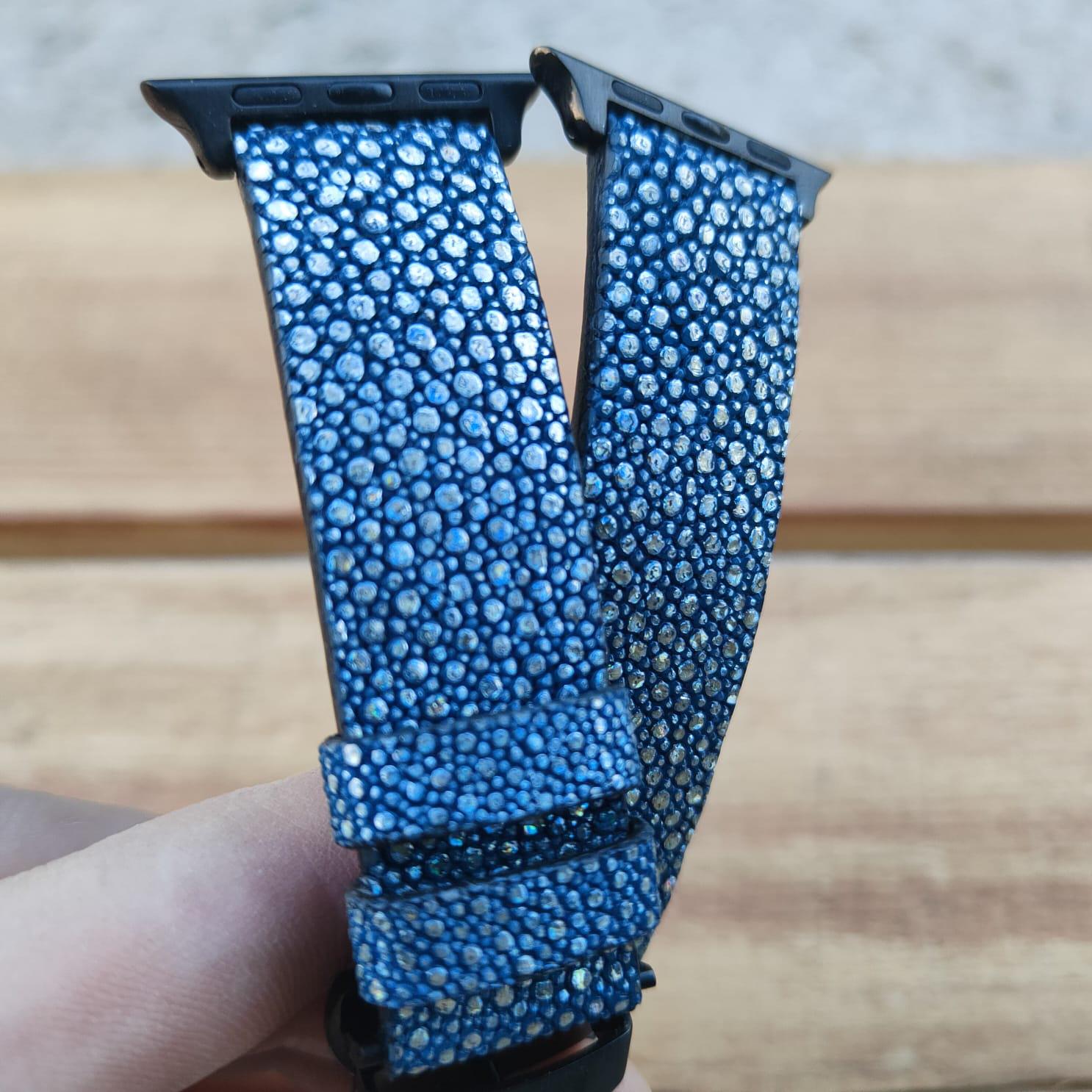 Custom Stingray Leather Watch Strap / Sparkling Denim Stingray Watch ...