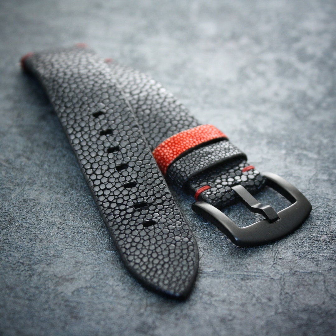Custom Stingray Black&red Leather Watch Strap | Handmade Watch Band of ...