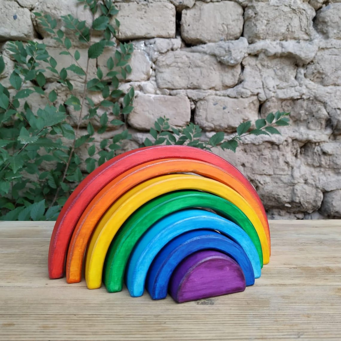 Wooden Rainbow Stacker / Montessori Baby Toy / Wooden Toys / 7 Pieces ...