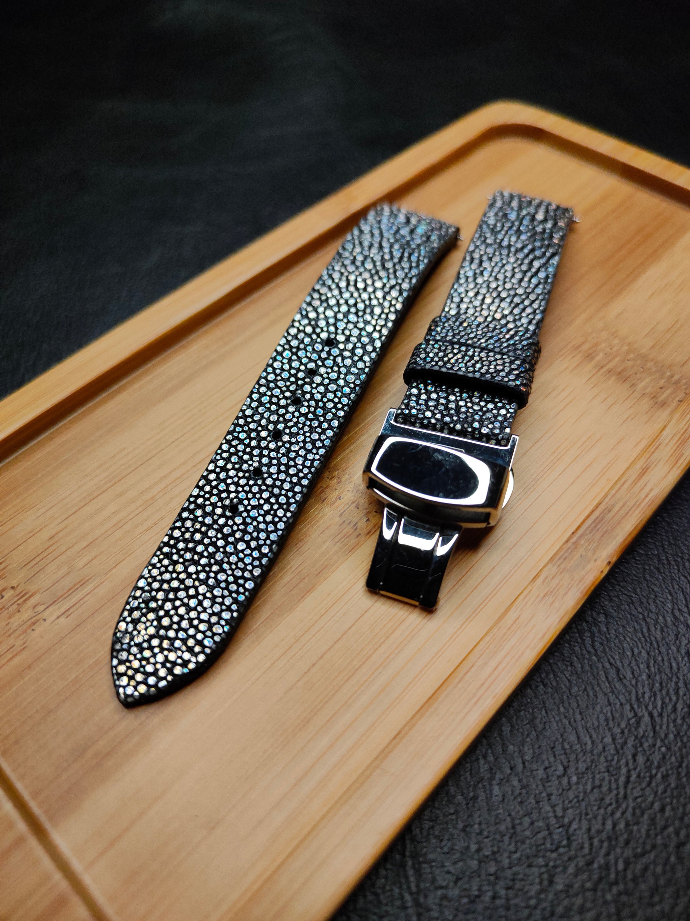 Custom Stingray Leather Watch Strap Sparkling Silver Stingray Watch ...