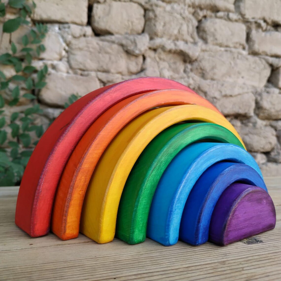 Wooden Rainbow Stacker / Montessori Baby Toy / Wooden Toys / 7 Pieces ...