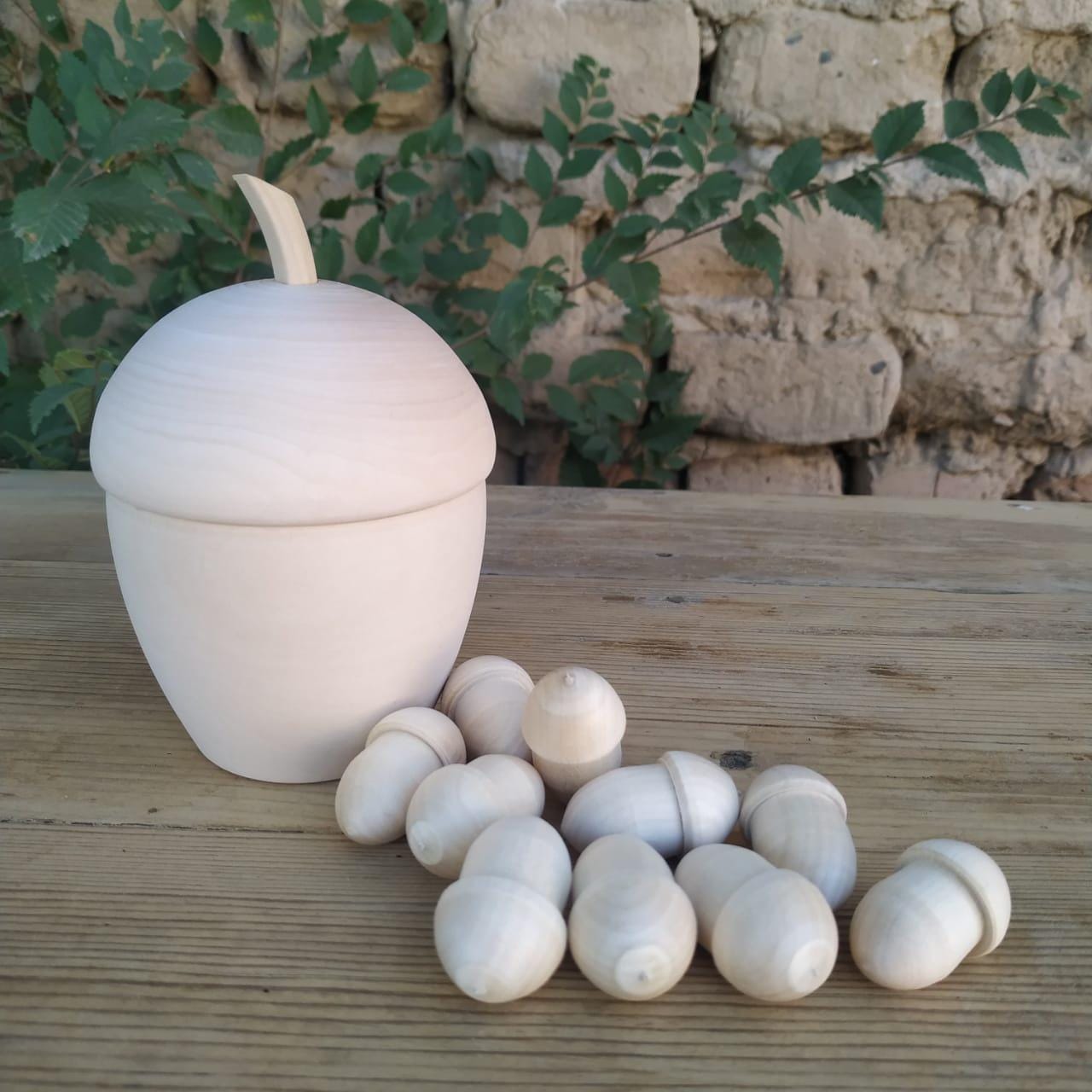 Wooden Acorn Box With 10 Mini Acorns / Acorn Set / Unpainted / Acorn ...