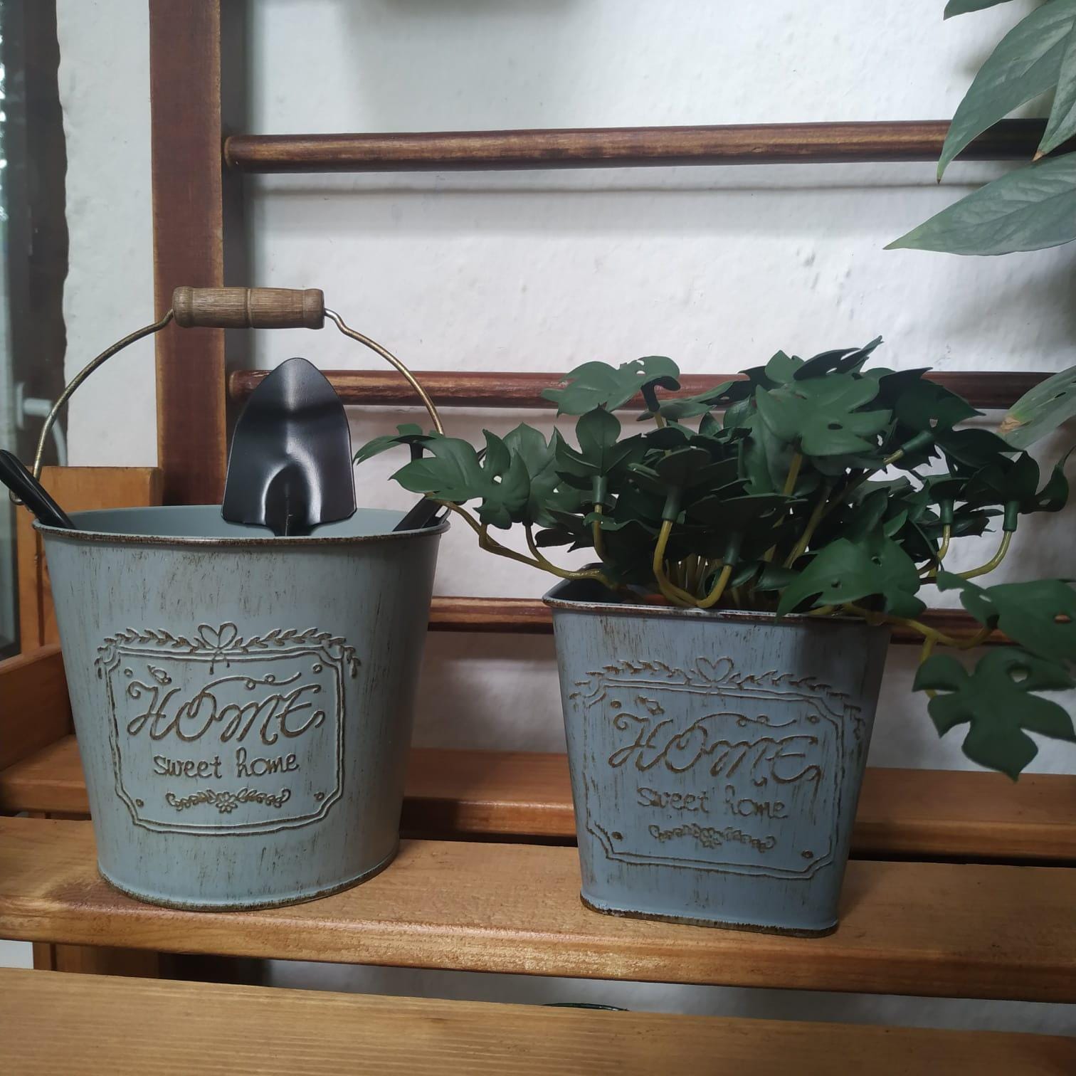 Set of 2 Rustic Metal Buckets With "home Sweet Home" Engraving ...
