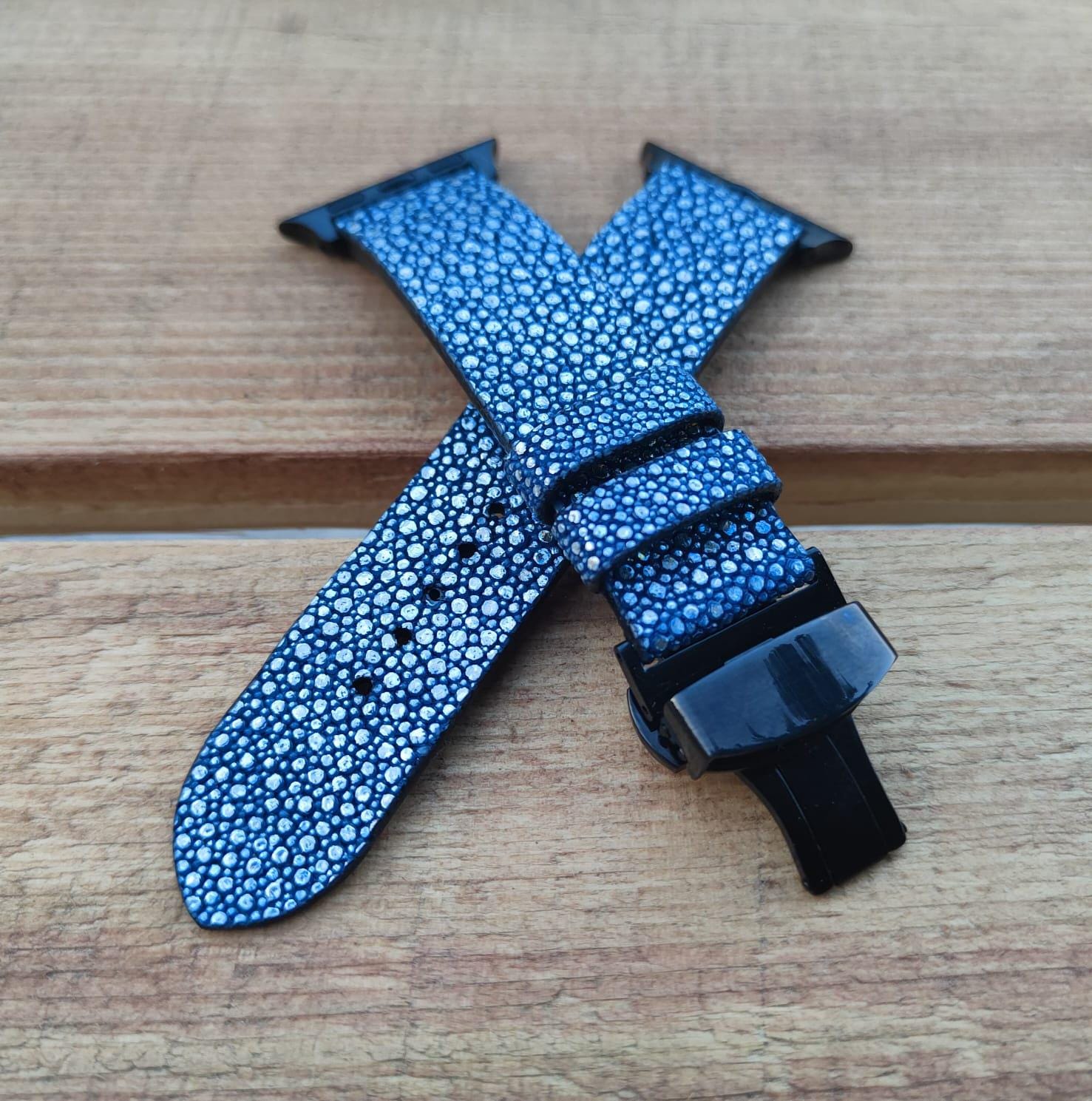 Custom Stingray Leather Watch Strap / Sparkling Denim Stingray Watch ...